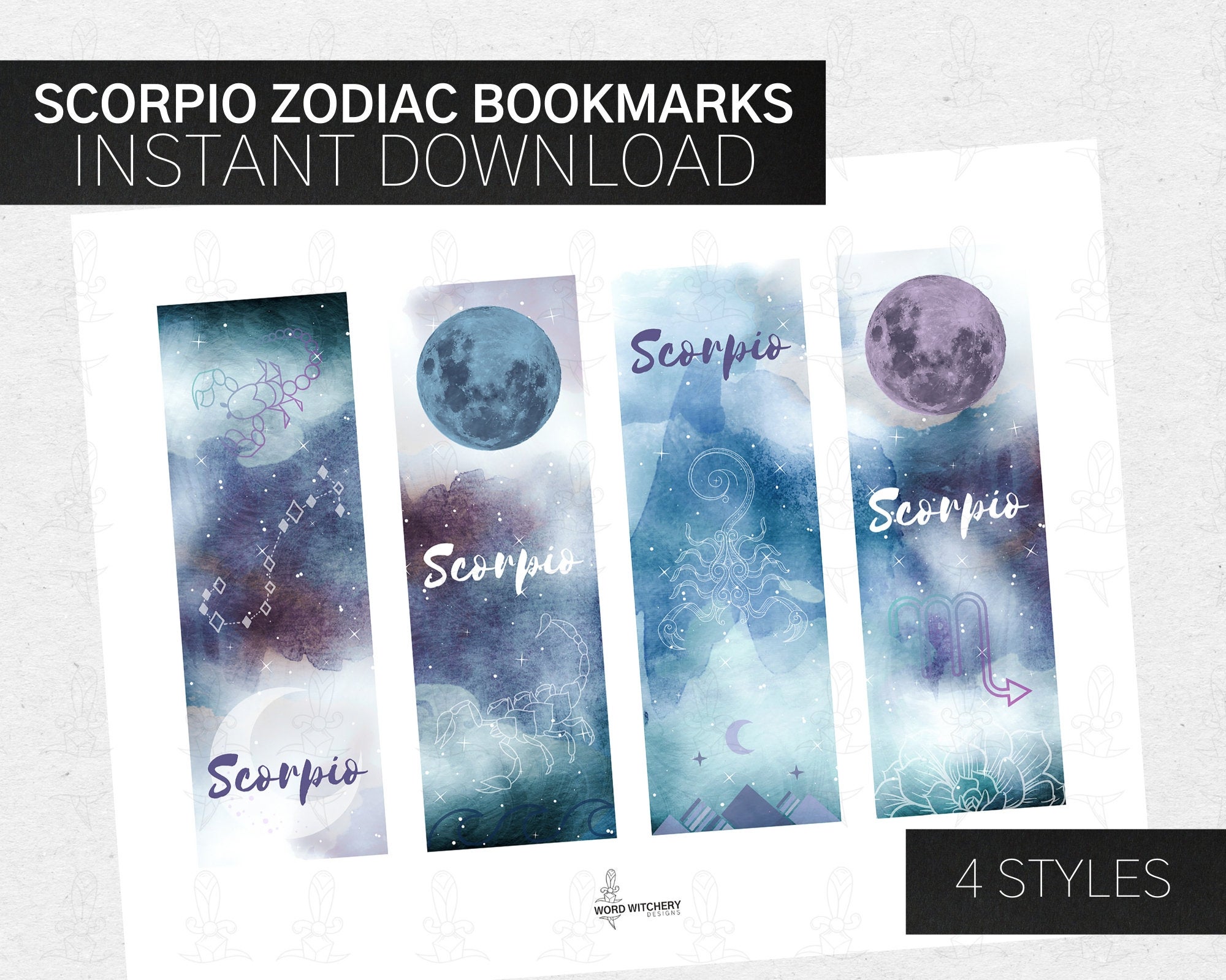 Printable Scorpio Zodiac Bookmarks – Word Witchery Designs